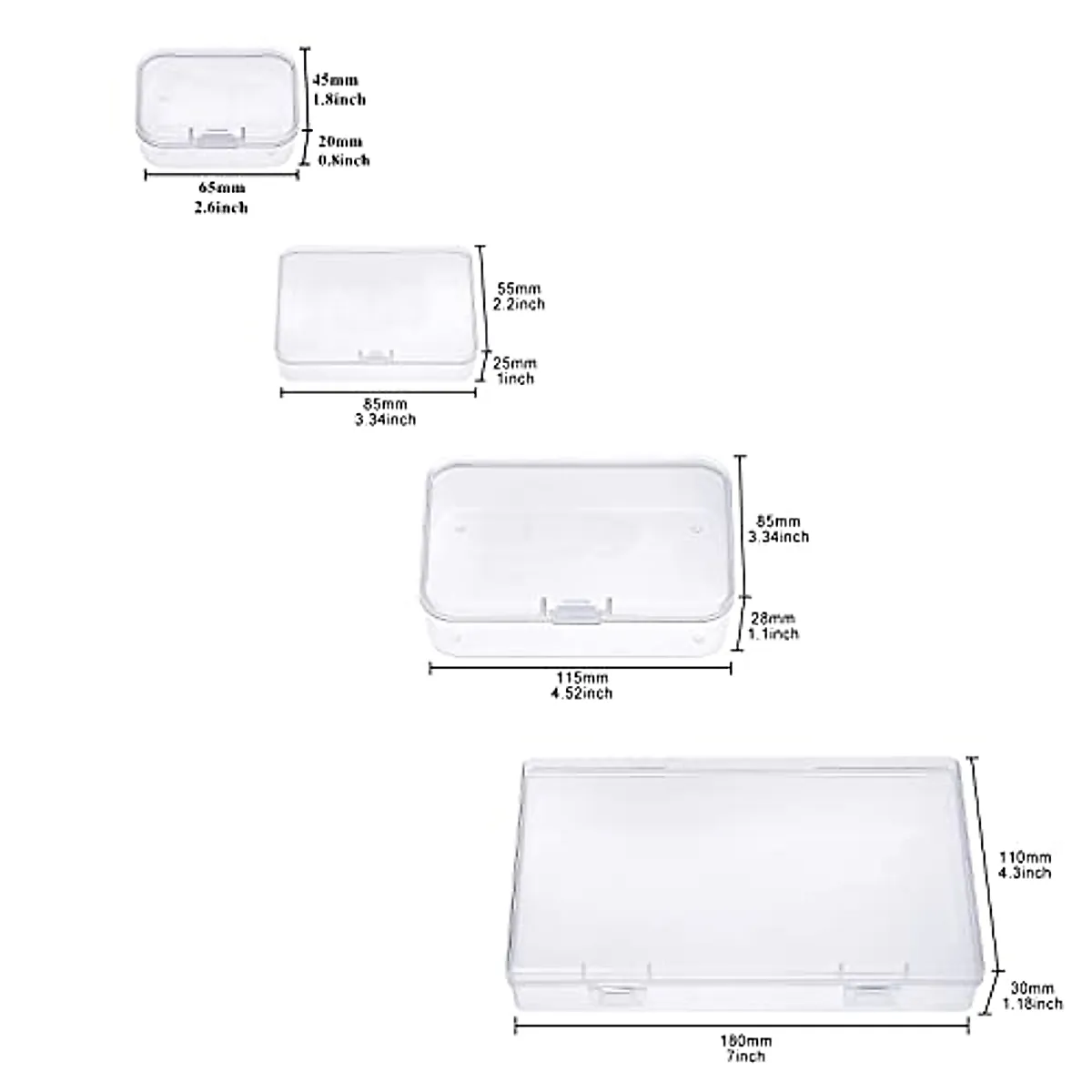 Goodma 36 Pieces Mixed Sizes Rectangular Empty Mini Plastic Organizer Storage Box Containers with Hinged Lids for Small Items and Other Craft Projects (Transparent)