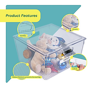 Ezee space XL Clear Plastic Storage Bins with Lids - 3 Pack- Acrylic Storage Containers for Home, Kitchen, Pantry & Closet, Extra Large Freezer and Pantry Lucite bins for organizing - 12X12X7