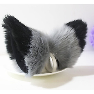 Happylifehere Cat Fox Ears Kitty Costume Halloween Cosplay Fancy Dress Black with gray Kits