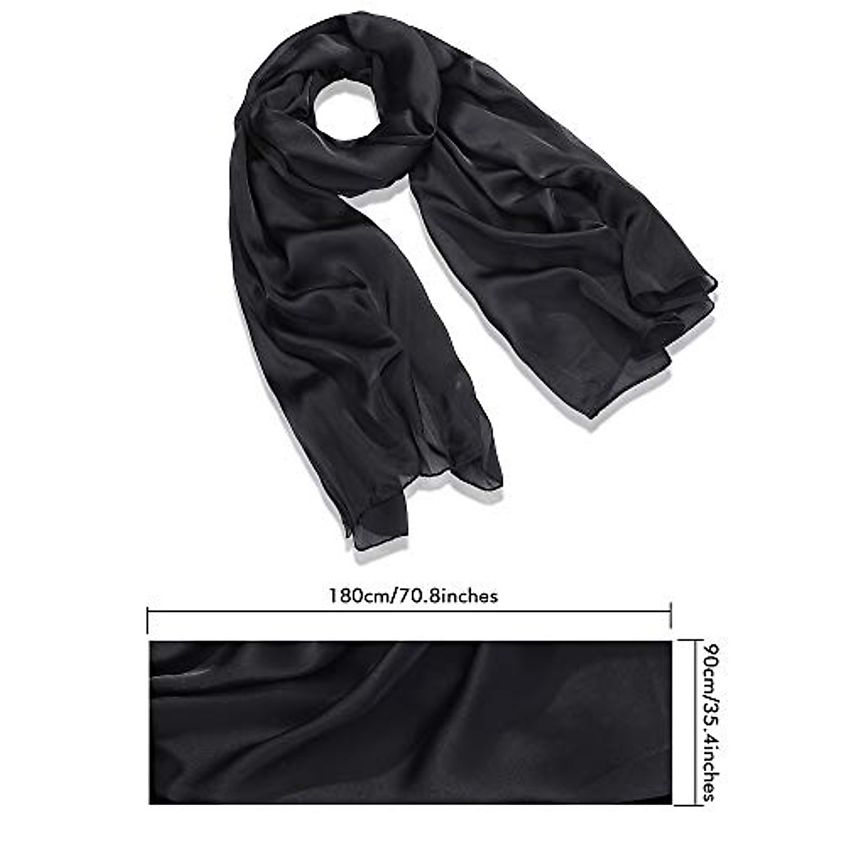 Boao Women Scarves Soft Long Satin Shawl Wrap Light Sheer Scarf for Wedding Party Accessory (Black)