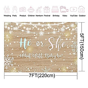 Avezano Winter Gender Reveal Backdrop, 7x5ft Vinyl Rustic Wood Snowflake Gender Reveal Party Decorations Twinkle Lights Gender Reveal Banner Photography Background