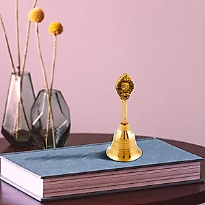 Shubhkart 3.5" Inches Polished Brass Handcrafted Hand Held Small Service Bell/Pooja Bell/Naag Ghanti