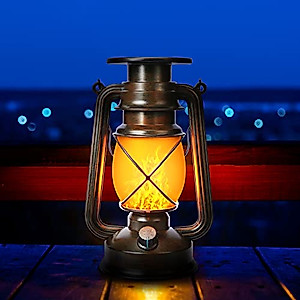 Hanging Solar Lantern Outdoor - Flickering Flame Solar Vintage Lantern, 2 Modes Waterproof Solar Hanging Lights for Camping, Garden, Patio, Deck, Yard, Path