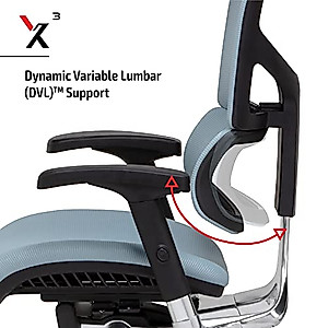 X-Chair X3 Management Office Chair, Glacier A.T.R. Fabric with Headrest - High End Comfort Chair/Dynamic Variable Lumbar Support/Floating Recline/Highly Adjustable/Durable/Executive Office Desk Seat