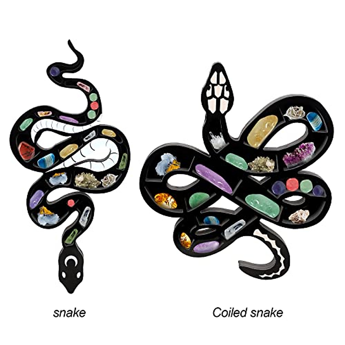 Takefuns Cat/Snake Shape Crystal Display Shelf, Wooden Floating Shelves, Wall-Mounted Crystals Stones Display Shelf, for Living Room Home Office Decoration (Coiled Snake)