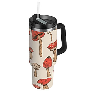 Yasala Car Tumbler with Handle Mushroom Nature Botanic Travel Mug Coffee Cup Insulated Beverage Container Mega Cup for Hot Cold Drinking Thermos Water Bottle Cupholder Friendly 40 oz