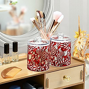 Candy Canes Qtip Holder Dispenser 2 Pack Clear Apothecary Plastic Jars with Lids, Winter Sugar Red Sweets Gift Bathroom Canister Storage Organizer for Cotton Pads,Cotton Ball/Swabs,Floss 10Oz