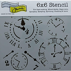 3 Crafters Workshop Mixed Media Stencils | Gears, Clock, Steampunk, Watch Face, Flower Designs | for Journaling, Scrapbooking, Card Making | 6 Inch x 6 Inch Templates Set with Board, Total 4 Items