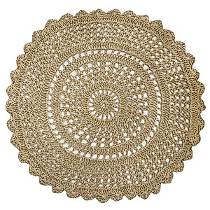 THE BEER VALLEY Jute Crochet Hand Woven Rug, 3' Round - Natural, Anti Slip Handmade Scalloped Small Accent Rugs for Patio, Kitchen Boho Décor - 3 Feet Round