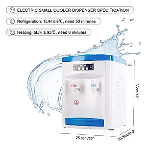 Top Loading Countertop Water Cooler Dispenser,550W Electric Hot Cold Water Cooler Dispenser,5 Gallon PP Material Compact Mini Desktop/Countertop Water Cooler Dispenser for Homes, Kitchens, Offices,etc
