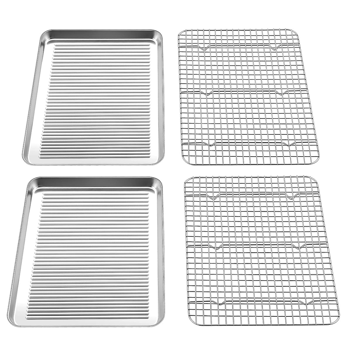 TeamFar Baking Sheet and Cooling Rack Set, 16 x 12 x 1 inch Stainless Steel Baking Pan Cookie Sheet with Grid Rack for Kitchen Cooking Roasting, Healthy & Non-toxic, Dishwasher Safe (2 Pans+2 Racks)