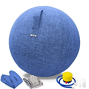 Exercise Ball Chair with Fabric Cover, Pilates Yoga Ball Chair for Home Office Desk, Pregnancy Ball & Balance Ball Seat to Relieve Back Pain, Improve Posture, Birthing Ball for Pregnancy (Blue)