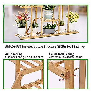 Bamboo Plant Stand Rack 4 Tier Indoor&Outdoor Multiple Flower Pot Holder Shelf Planter Display Shelving Unit for Patio Garden, Living Room, Corner Balcony and Bedroom (13 Flowerpots)
