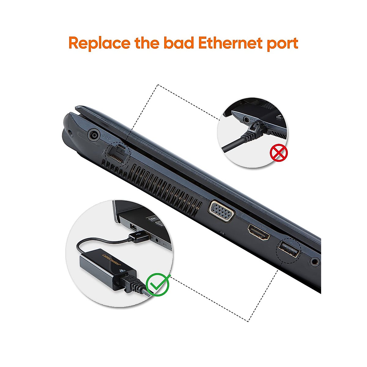 CableCreation USB to Network Adapter, USB 2.0 to 10/100 RJ45 Ethernet LAN Cable Compatible with Windows 10/8.8/8/ 7, macOS X, Black