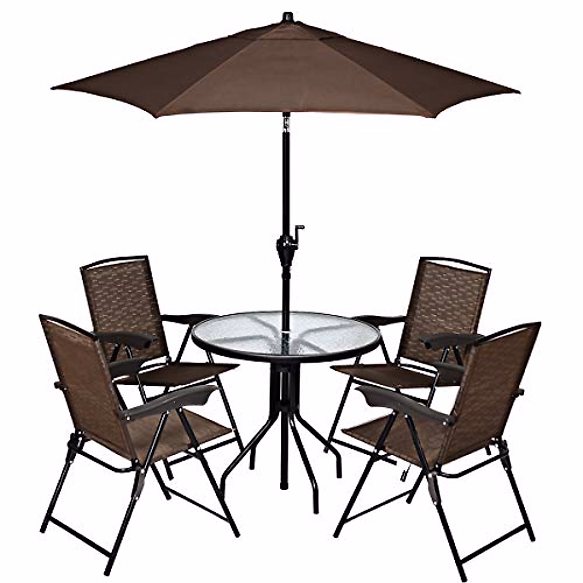 Tangkula 32” Outdoor Dining Table Round, Tempered Glass Top Steel Frame with 1.6 inch Umbrella Hole, All Weather Patio Side Table for Backyard Lawn Balcony Poolside or Garden