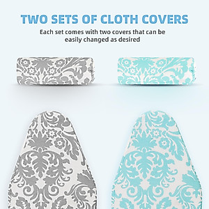 STORAGE MANIAC Tabletop Ironing Broad, All Iron Frame Mini Folding Ironing Broad with 2 Removable Cover, Portable Small Ironing Broad with 7 mm Thick Pad for Laundry Room, Dorms - Silver & Blue Flower