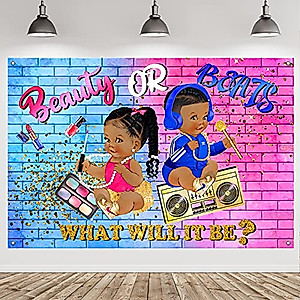 Gender Reveal Backdrop Baby Shower Decorations Beauty or Beats Boy or Girl He or She Gender Reveal Party Supplies Hip Hop 90s Graffiti Fresh Prince Princess Gender Reveal Decorations