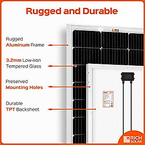 RICH SOLAR 200 Watt 12 Volt Monocrystalline Solar Panel 2 Pack of 9BB Cell 100W High Efficiency Solar Module Charge Battery for RV Trailer Camper Marine Off Grid