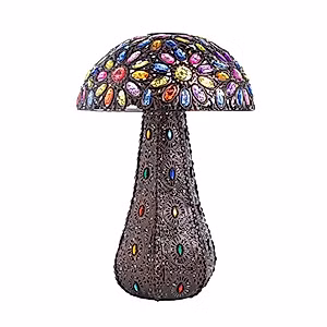Wind & Weather Metal Solar Lighted Mushroom 13.25-Inch Diameter by 20.5-Inch High Home and Garden Decor Solar Mushroom with Acrylic Beads Glows at Night with Solar Panel