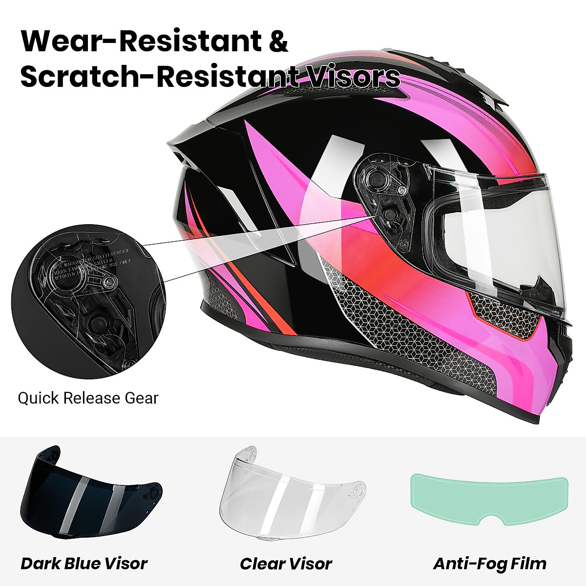 Favoto Full Face Motorcycle Helmet, DOT Approved Lightweight Helmet, Anti-Fog Film Included, cascos para motos for Adults Men Women, Purple