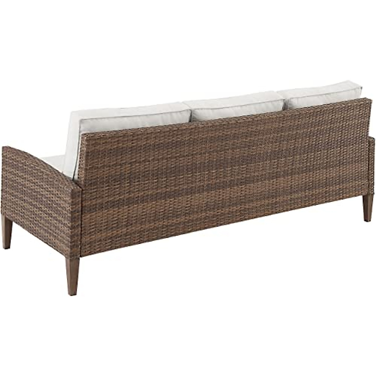 Crosley Furniture Capella Wicker Outdoor Sofa, 3-Person Patio Couch for Porch, Deck, Backyard, Brown with Creme Cushions