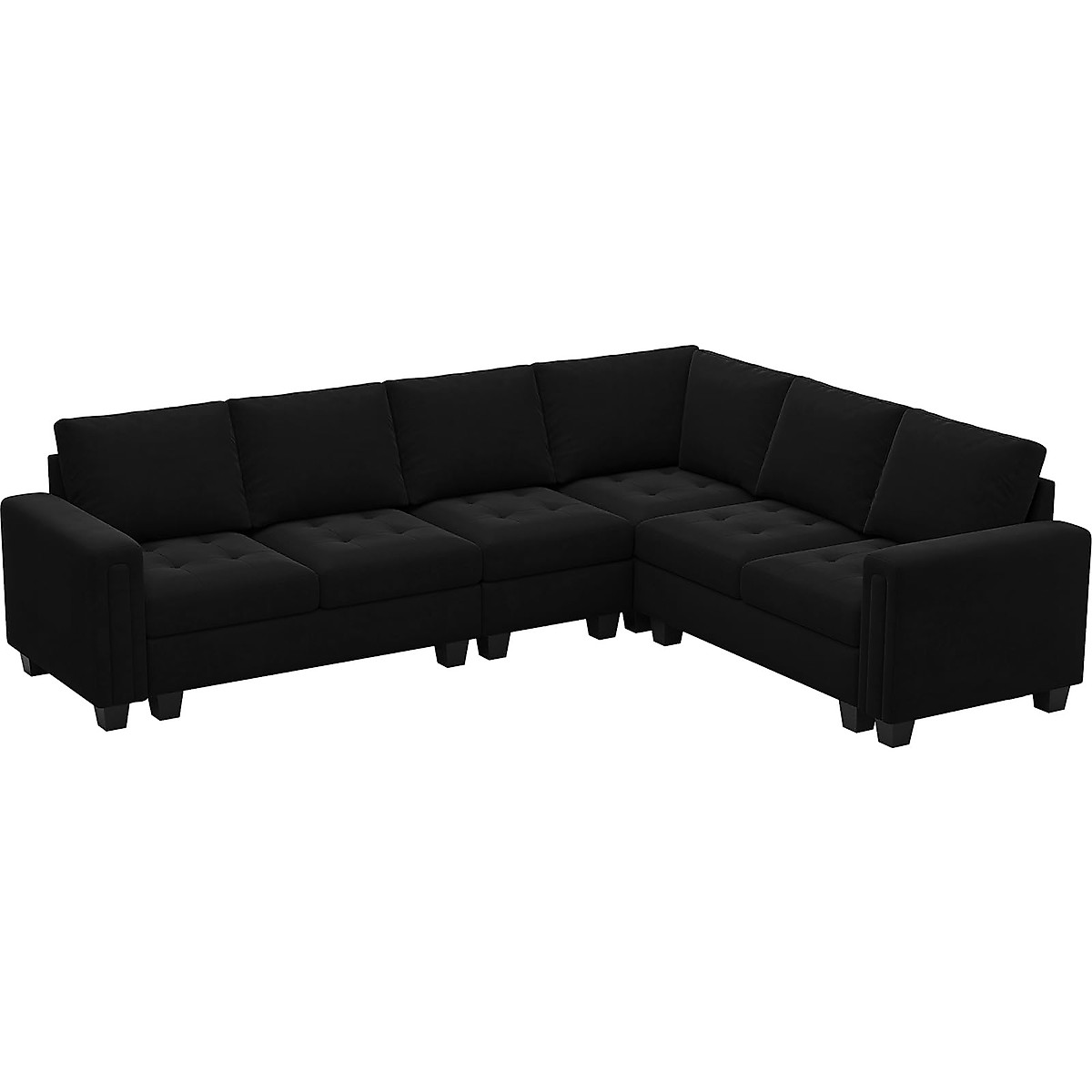 Belffin Velvet Modular L Shape Sectional Sofa Couch with Chaise Reversible Corner Convertible Sectional Sofa Couch Black