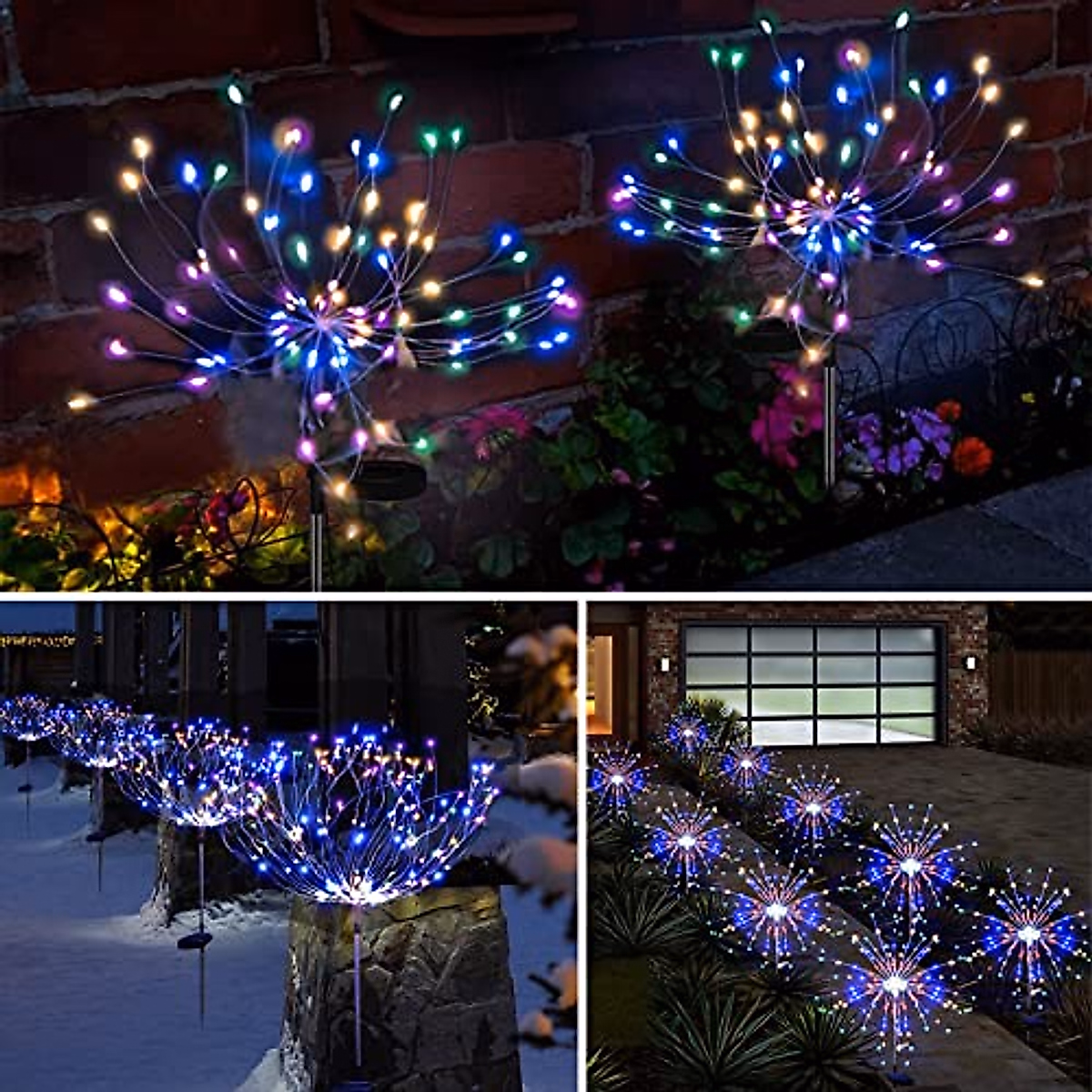 ITICdecor Solar Garden Lights Solar Firework Lights Upgraded 2Pack 120 LED Landscape Starburst Stake Fairy Light Outdoor Waterproof with 8 Modes for Garden Yard Flowerbed Pathway Decor