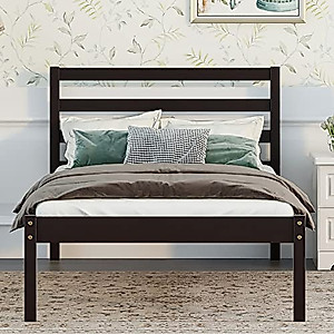 Airdown Twin Size Bed Frame No Box Spring Needed, Metal Platform Bed Frame Twin with Wooden Headboard, Mattress Foundation with Wood Slat Support, Easy Assembly, Noise-Free