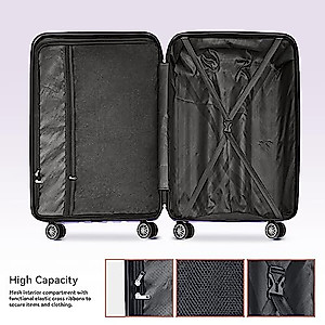Powforlife Suitcase Sets Hardside With Double Spinner TSA Lock 3 Piece Travel Luggage Set Lightweight, Lavender Purple