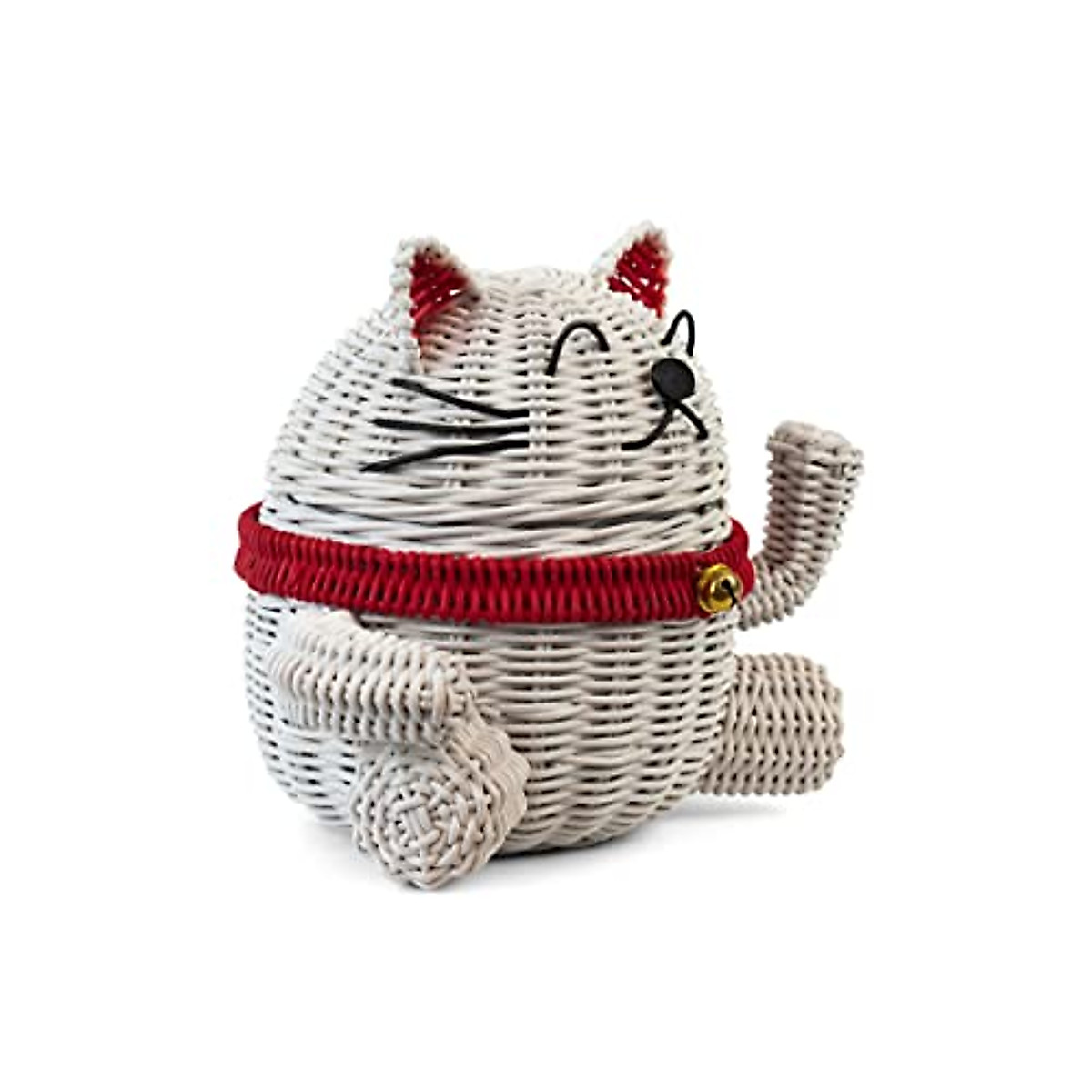 G6 COLLECTION Cat Rattan Storage Basket With Lid Decorative Bin Home Decor Hand Woven Shelf Organizer Cute Handmade Handcrafted Nursery Gift Animal Art Decoration Artwork Wicker Kitten