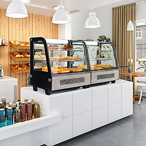 ROVSUN 3.7 Cu.Ft Refrigerated Display Case Commercial Countertop Refrigerator ETL NSF Certified, Display Refrigerator w/LED Automatic Defrosting Air-cooling Rear Sliding Door for Cafe Restaurant