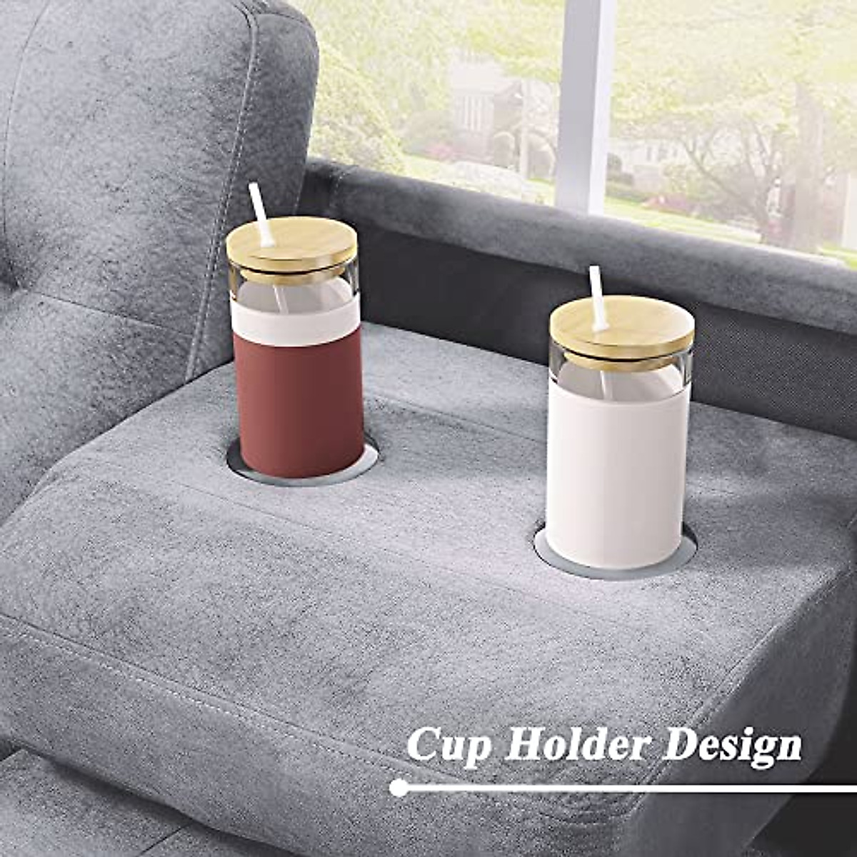 Living Room Furniture, Reversible Sectional Sofa with Storage Ottoman,L-Shape Couch with Two Cup Holders for Large Space Dorm Apartment,Gray