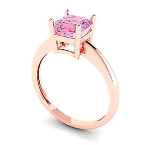 Clara Pucci 1.0 ct Asscher Cut Solitaire Pink Simulated Diamond Engagement Bridal Promise Anniversary Ring 18K Rose Gold Size 5.5