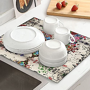 Love Heart Painting Printed Drying Mat For Kitchen Ultra Absorbent Microfiber Dishes Drainer Mats Non-Slip Silicone Quick Dry Pad - 18 X 16inch