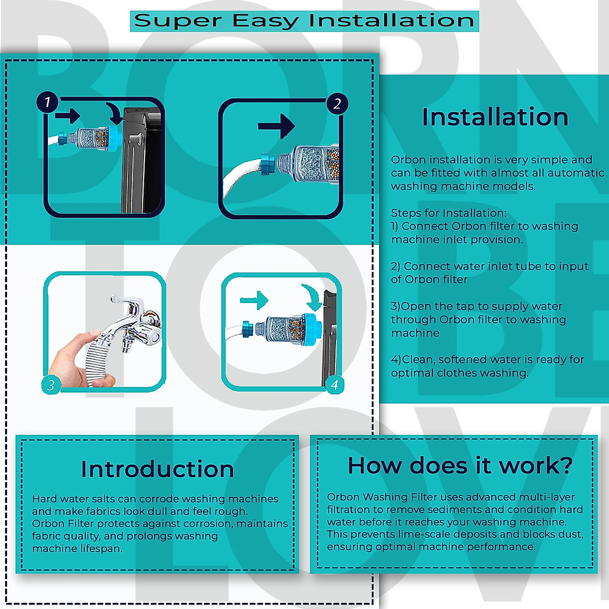 ORBON Hard Water Filter for Washing Machine | Washing Machine Inline Water Filter | Washing Machine Hose Filter | 3/4" BSP Thread | With Teflon Tape | For Fully Automatic Washing Machines | 1 Unit