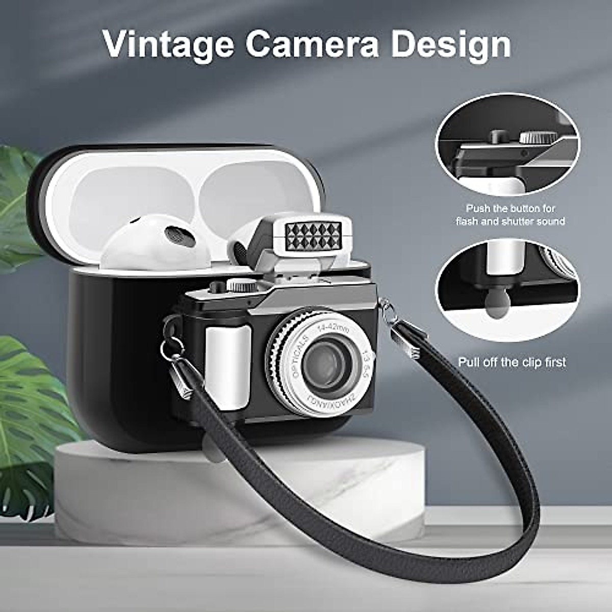 Coolden Compatible with AirPod 3rd Generation Case Cover Vintage Camera Design for Women Girls Creative Flash Shutter Function with Wrist Strap Soft Silicone Protective Shockproof Case for Airpods 3rd