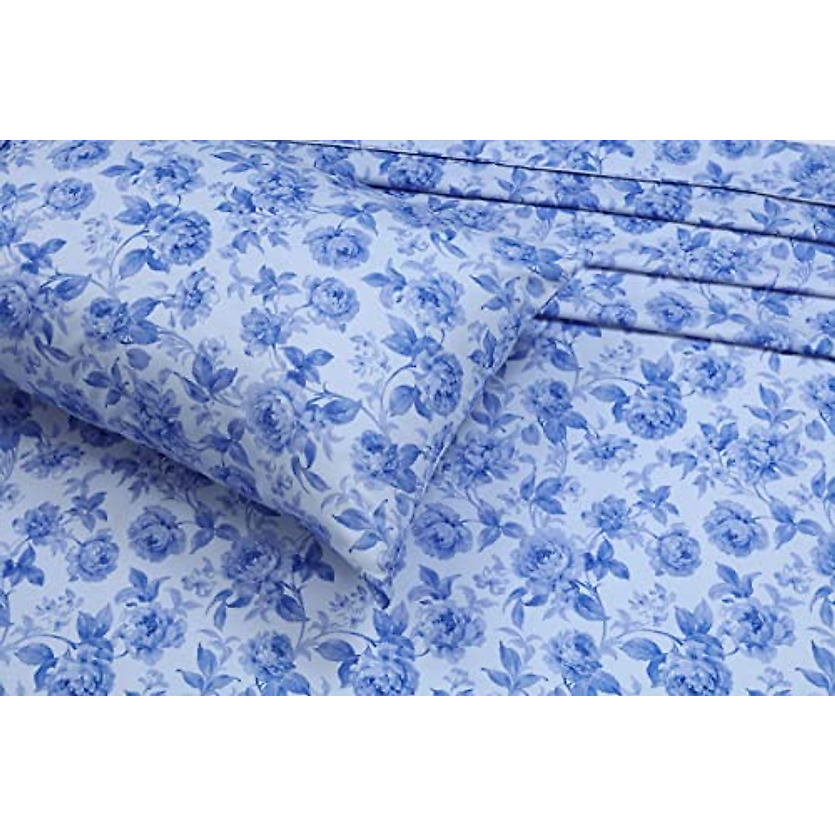 RUVANTI Silky Soft Queen Sheet Set - 4 Pieces Luxury Sheets for Queen Size Bed - All Season Breathable Bed Sheets - 15" Deep Pocket Snug Fit Sheets - Cozy & Comfy Hotel Sheets - Blue Floral