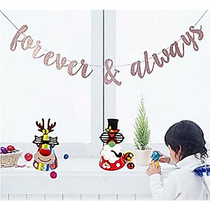 Rose Gold Glitter Forever & Always Banner Sign for Valentine's Day Wedding Engagement Bridal Shower Birthday Party Anniversary Celebrate Banner Decorations Photography Props Decor