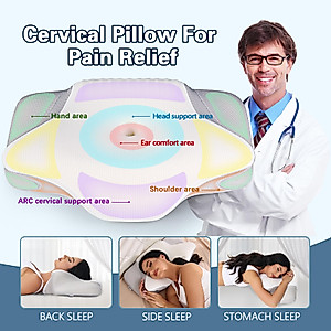 Karrehao Cervical Pillow for Neck Pain Relief, Contour Memory Foam Neck Pillow for Sleeping, Ergonomic Orthopedic Bed Pillows for Side Back Stomach Sleepers Sleeping