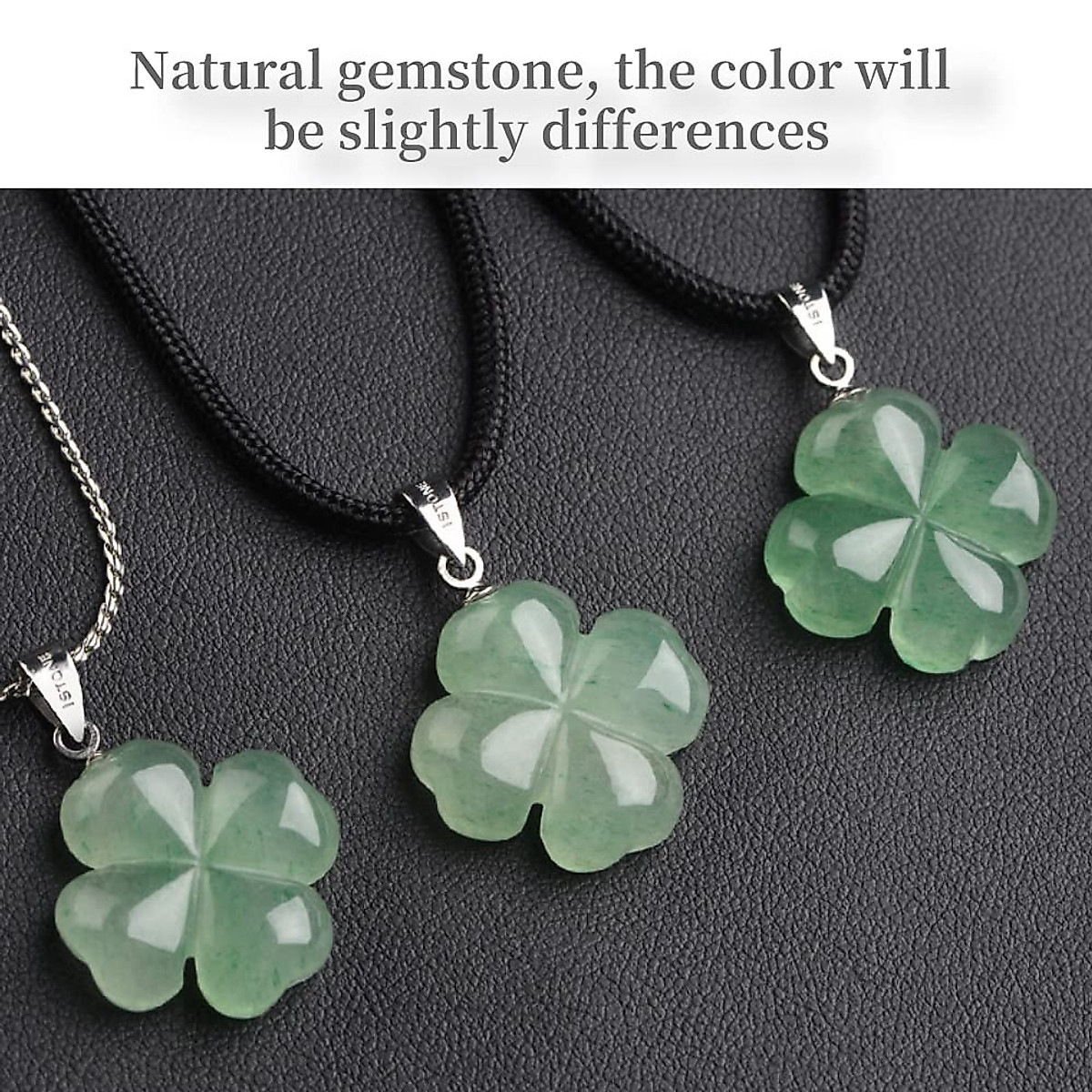 iSTONE Four Leaf Clover Necklace,Made with Green Aventurine for Faith Hope Love and Luck 18 Inch Rope Chain St. Patrick's Day