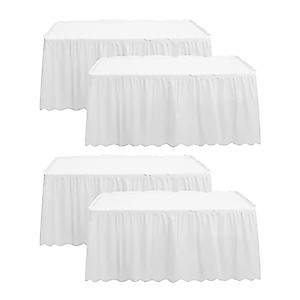 4 Pack Table Skirt 29 in x 14 ft Tablecloth Disposable Table Cover Reusable Stain Proof Plastic Table Skirts for Rectangle or Round Tables for Party, Wedding, Reception, Birthday (White)