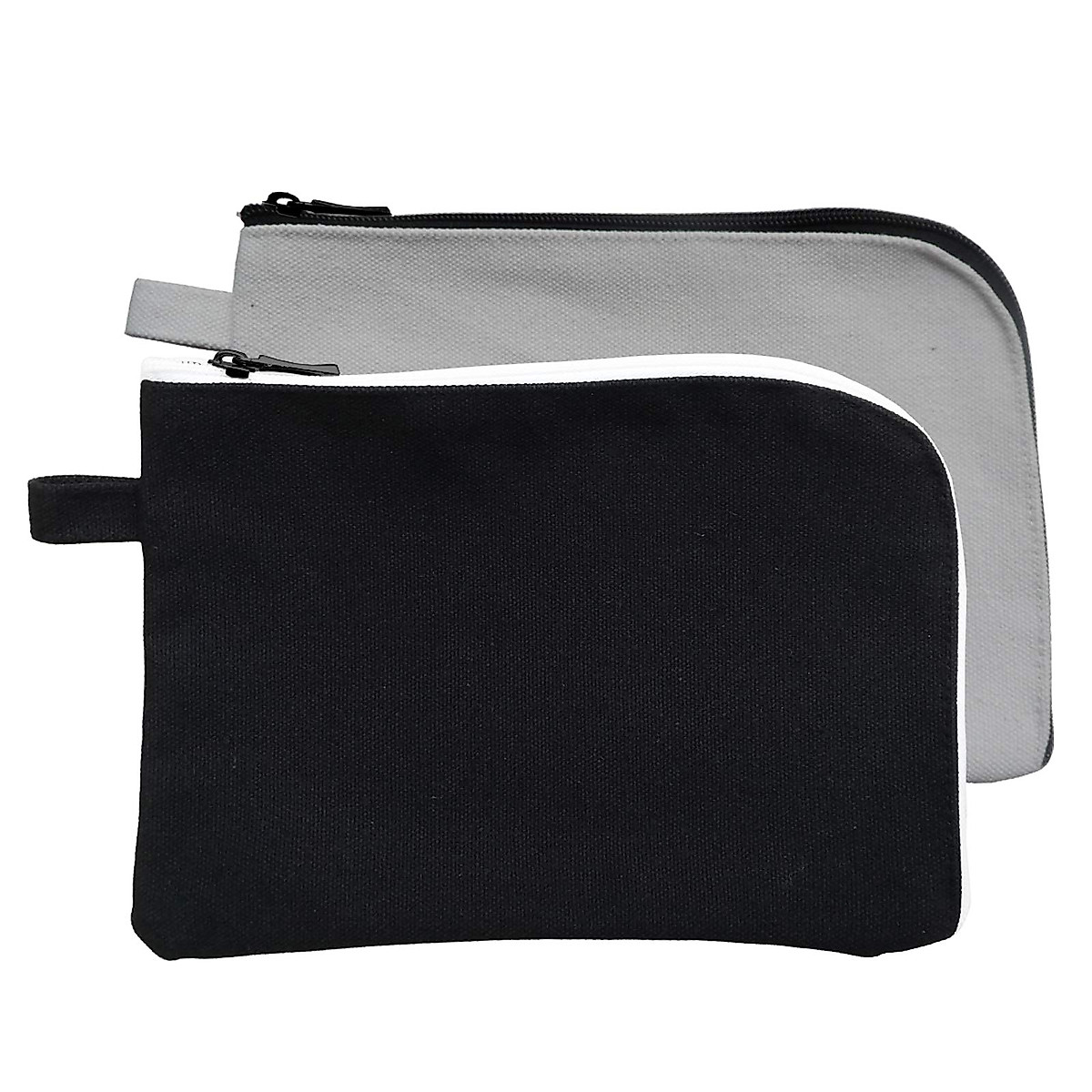 Enyuwlcm 16oz Canvas Zipper Bag Small Makeup Pouch Flat Pencil Pouch 2 Pack Black and White