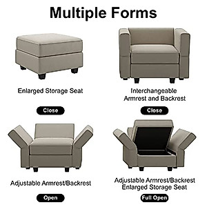 Belffin Modular Sectional Sofa Couch with Reversible Chaise Velvet L Shaped Couch with Storage 4-seat Convertible Sofa Grey…