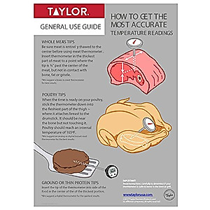 Taylor Instant Read Digital Meat Food Grill BBQ Cooking Kitchen Thermometer, Comes with Pocket Sleeve Clip, Red