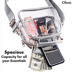 Oboo Clear Bag Stadium Approved, Clear Purse for Women, Cute Crossbody Transparent Bag, See Through Clear Handbag (Silver)