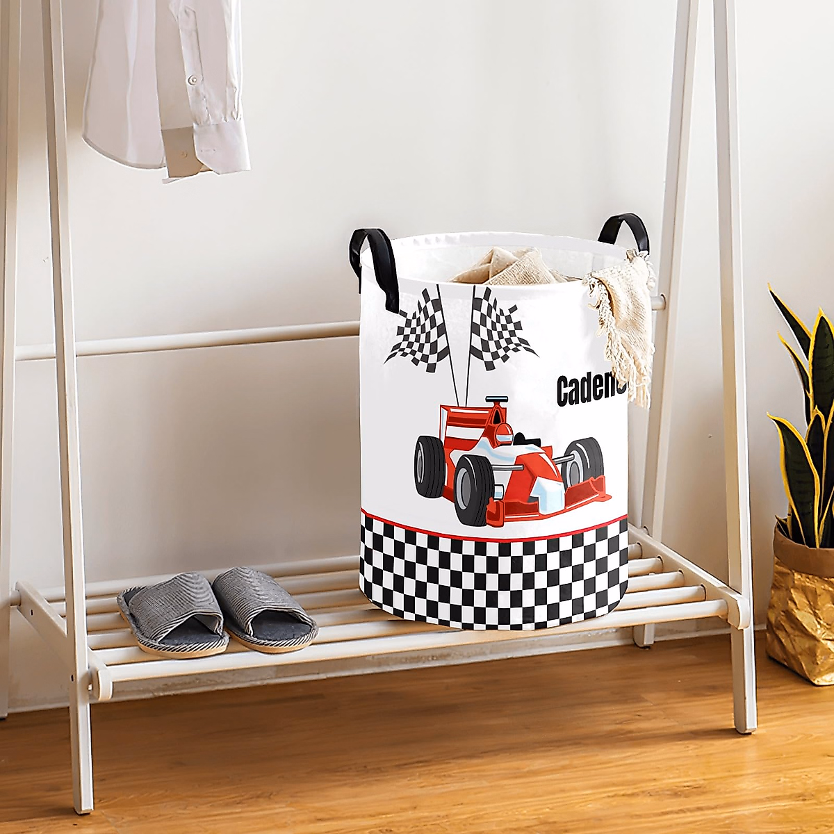 Personalized Laundry Baskets,Race Car Checkered Custom Gift Collapsible Hamper Clothes Storage Bin for Home Room Toy Boys Girl Holiday