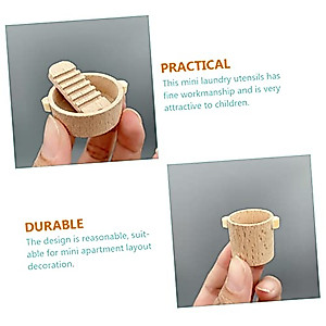 Dollhouse Washboard 1 Set Dollhouse Home Decoration Mini Miniature Dolls Miniature Bathroom Basin Mini House Furniture Dolly House Ornament Miniature Barrel Wooden Sink