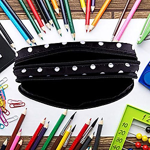 SIQUK Pencil Case Large Capacity Pen Case Double Zippers Pen Bag Office Stationery Bag Cosmetic Bag with Compartments for Gilrs Boys and Adults (Black)
