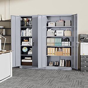 Greenvelly Metal Storage Cabinet with Locking Doors, 72" Dark Grey Lockable Storage Cabinet with Adjustable Shelves, Steel Tool Cabinets,Metal File Cabinet for Home Office, Garage (36" x 18")