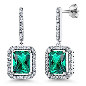 Gem Stone King 925 Sterling Silver Gemstone Birthstone Earrings | Emerald Cut 9X7MM | Drop Dangle Earrings for Women